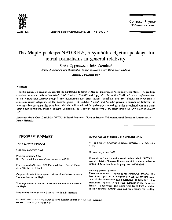(PDF) The maple package NPTOOLS; a symbolic algebra package for tetrad ...