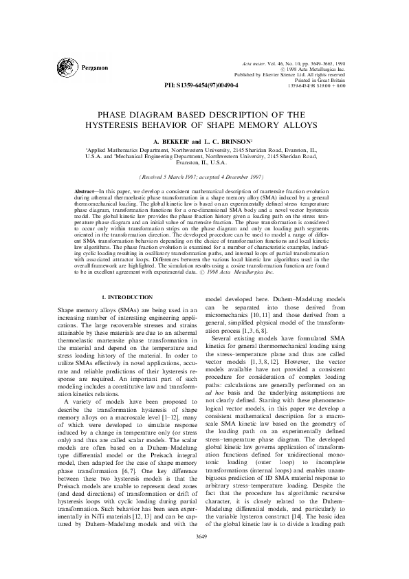 (PDF) Phase diagram based description of the hysteresis behavior of shape memory alloys