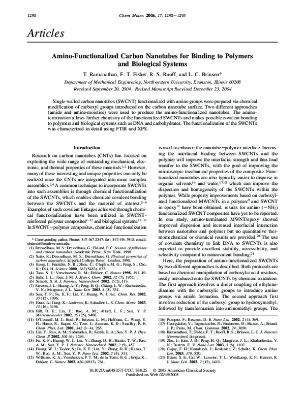 (PDF) Amino-Functionalized Carbon Nanotubes for Binding to Polymers and ...