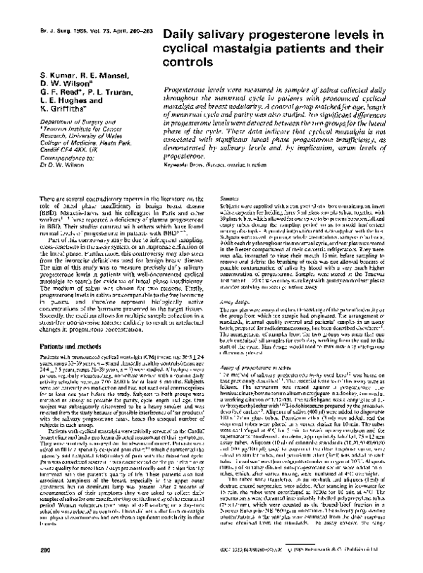 (PDF) Daily salivary progesterone levels in cyclical mastalgia patients ...