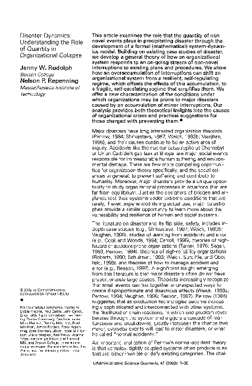 (PDF) Disaster Dynamics: Understanding the Role of Quantity in ...