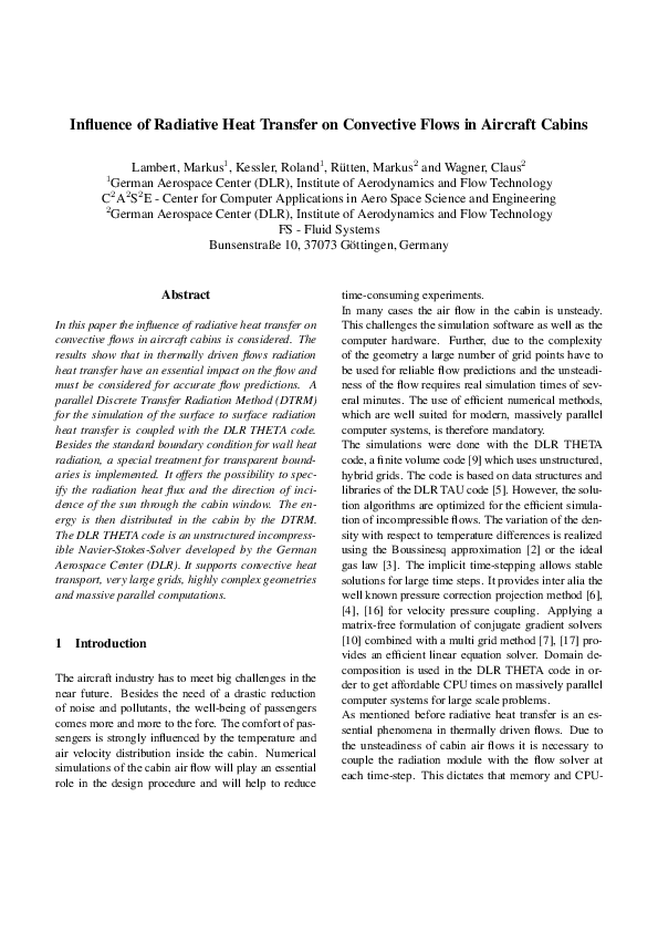 (PDF) Radiative Heat Transfer in Aircraft Cabins