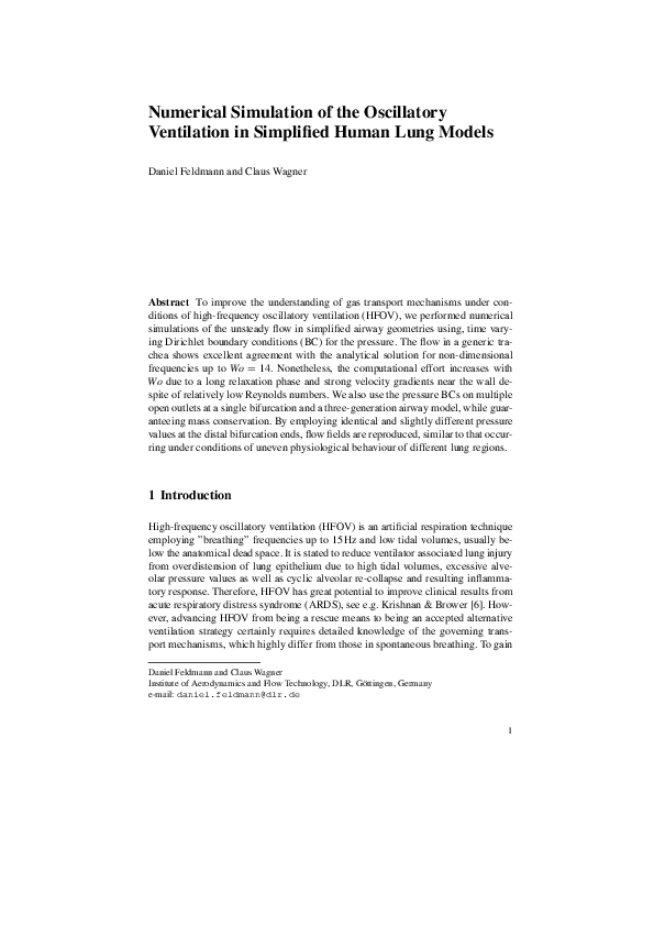 (PDF) Numerical Simulation of the Oscillatory Ventilation in Simplified ...