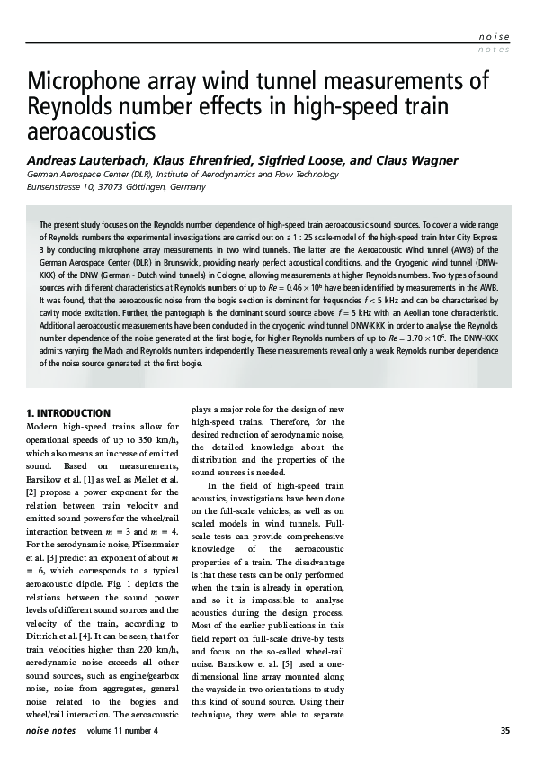 (PDF) Microphone array wind tunnel measurements of Reynolds number ...