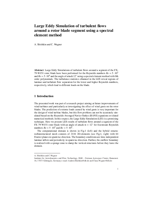 Pdf Large Eddy Simulation Of Turbulent Flows Around A Rotor Blade Segment Using A Spectral 
