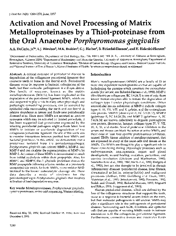 (PDF) Activation and Novel Processing of Matrix Metalloproteinases by a ...