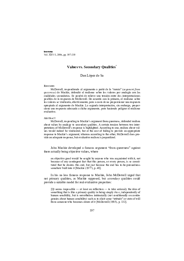 (PDF) Values Vs. Secondary Qualities