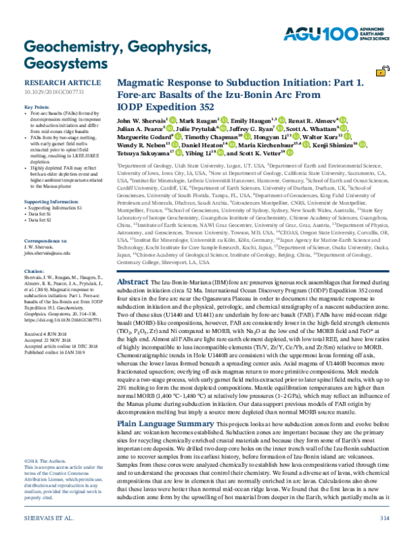 (PDF) Magmatic Response to Subduction Initiation: Part 1. Fore‐arc Basalts of the Izu‐Bonin Arc ...