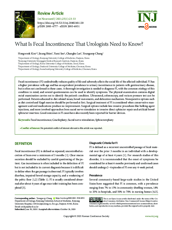 (PDF) What Is Fecal Incontinence That Urologists Need to Know?