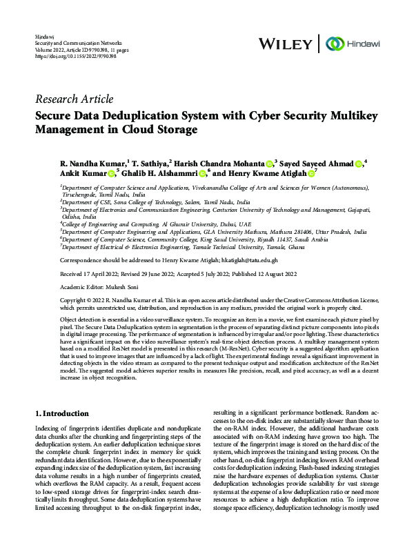 (PDF) Secure Data Deduplication System with Cyber Security Multikey Management in Cloud Storage