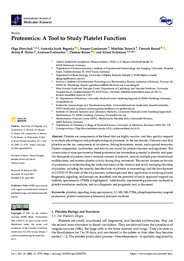(PDF) Proteomics: A Tool to Study Platelet Function
