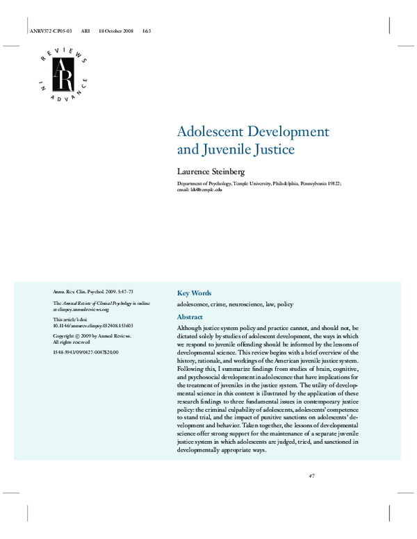 (PDF) Adolescent Development and Juvenile Justice