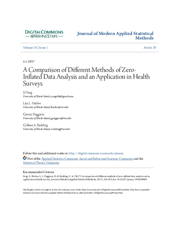 (PDF) A comparison of different methods of zero-inflated data analysis and an application in ...