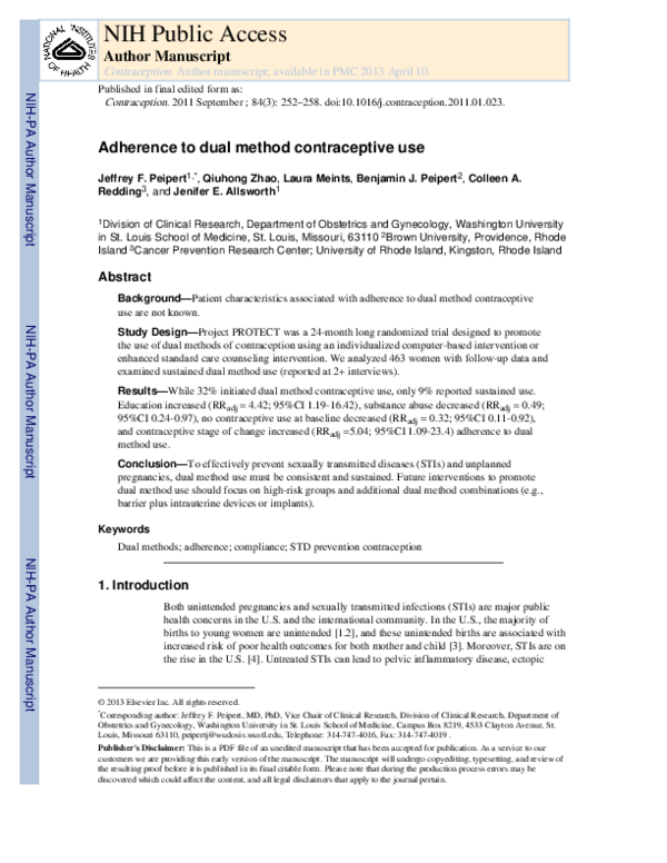 (PDF) Adherence to dual-method contraceptive use