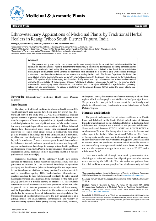 (PDF) Ethnoveterinary Applications of Medicinal Plants by Traditional ...