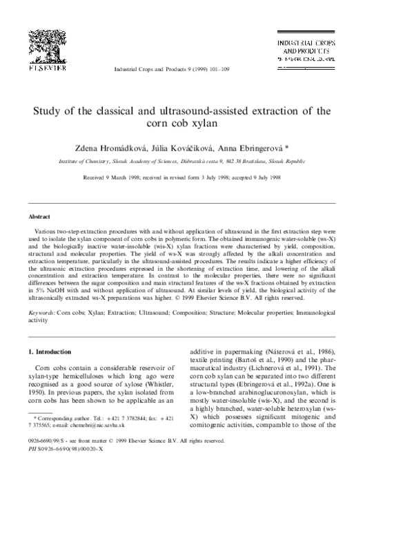 (PDF) Study of the classical and ultrasound-assisted extraction of the ...