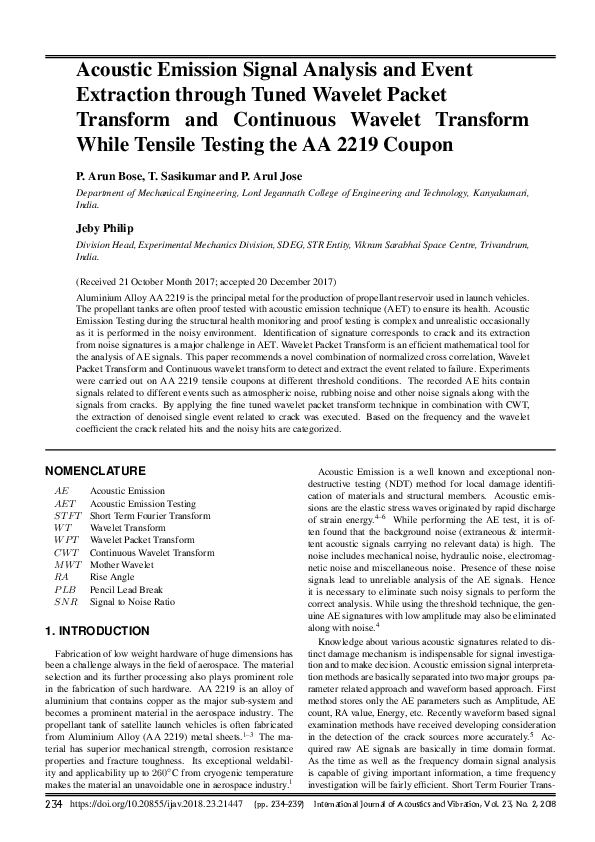 Pdf Acoustic Emission Signal Analysis And Event Extraction Through