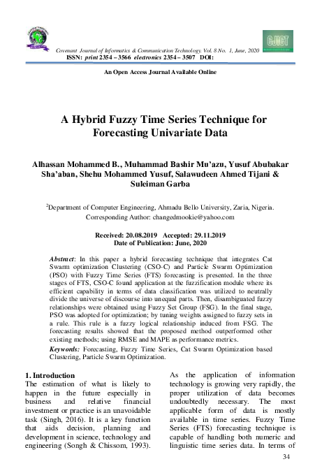 Pdf A Hybrid Fuzzy Time Series Technique For Forecasting Univariate Data