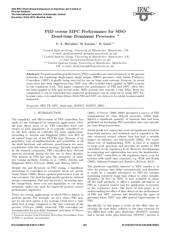 (PDF) PID versus MPC Performance for SISO Dead-time Dominant Processes*