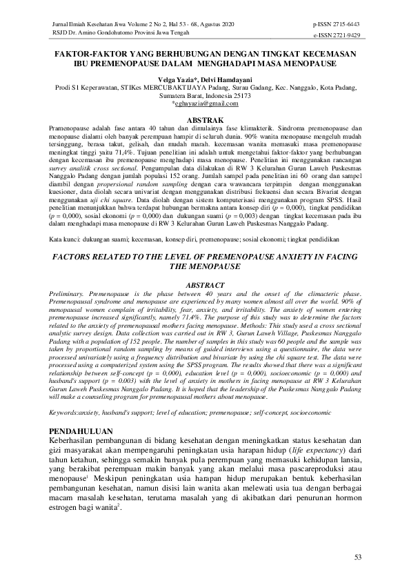 (PDF) Faktor-Faktor yang Berhubungan dengan Tingkat Kecemasan Ibu Premenopause dalam Menghadapi ...