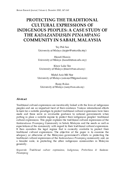 (PDF) Protecting the Traditional Cultural Expressions of Indigenous Peoples: A Case Study of the ...