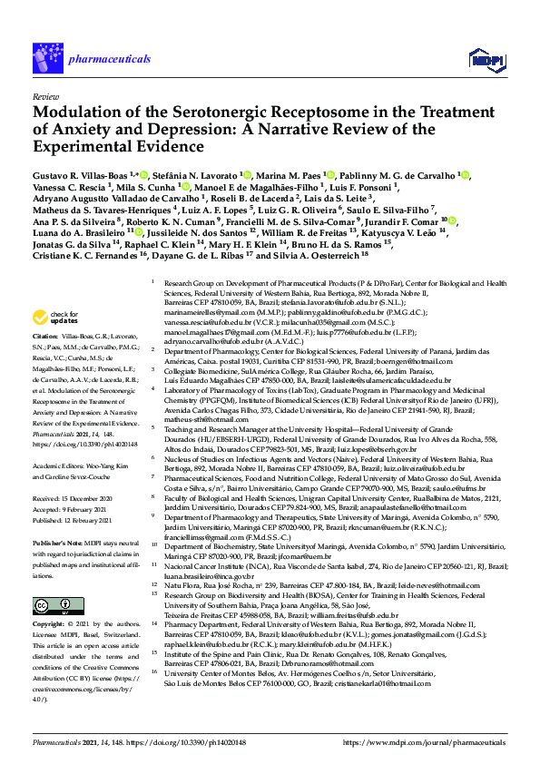 (PDF) Modulation of the Serotonergic Receptosome in the Treatment of Anxiety and Depression: A ...