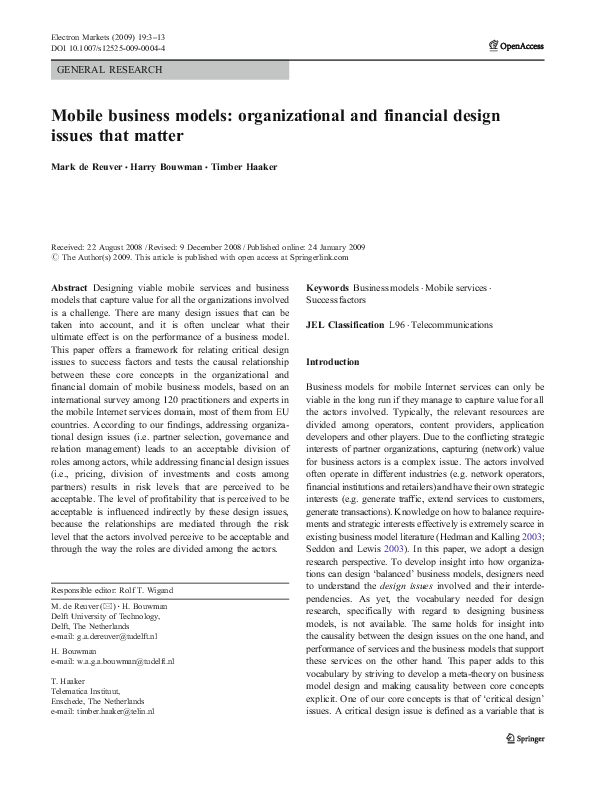 (PDF) Mobile business models: organizational and financial design ...