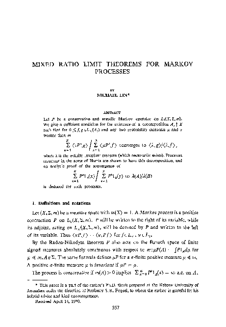 (PDF) Mixed ratio limit theorems for Markov processes | Michael Lin - Academia.edu