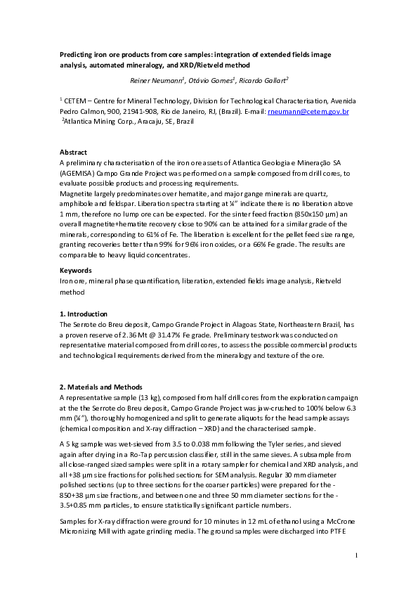(PDF) Predicting iron ore products from core samples: integration of extended fields image ...