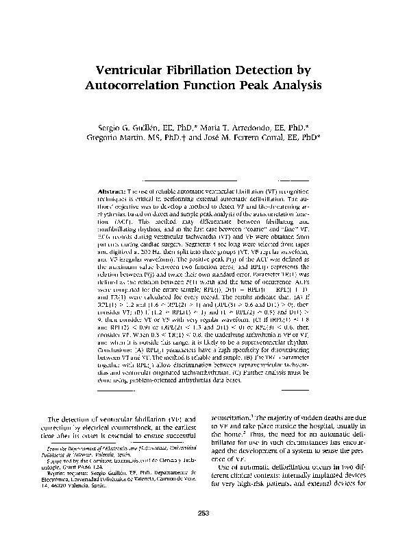 Pdf Ventricular Fibrillation Detection By Autocorrelation Function Peak Analysis