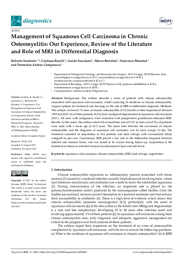 (PDF) Management of Squamous Cell Carcinoma in Chronic Osteomyelitis: Our Experience, Review of ...
