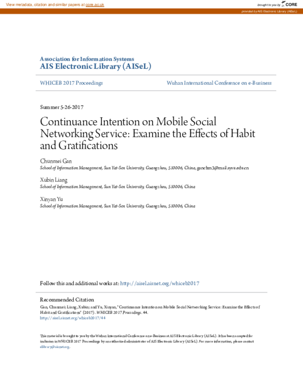 (PDF) Continuance Intention on Mobile Social Networking Service ...