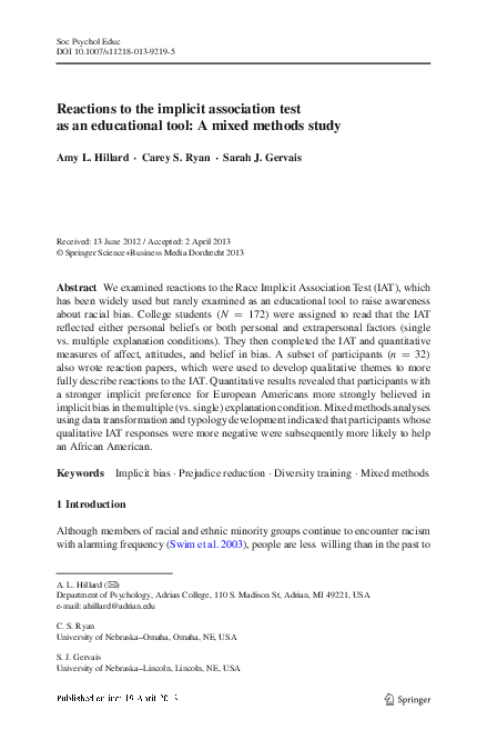 (PDF) Reactions to the implicit association test as an educational tool ...