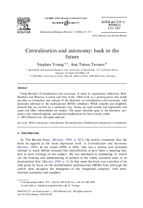 (PDF) Centralization and autonomy: back to the future