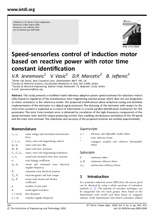 (PDF) Speed-sensorless control of induction motor based on reactive ...