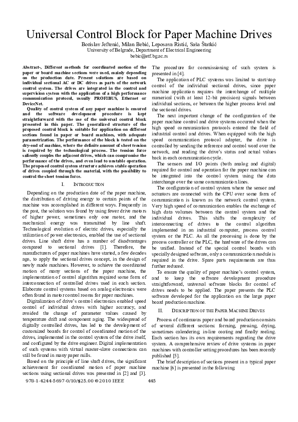 (PDF) Universal control block for paper machine drives | Borislav ...