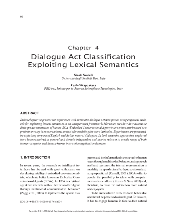 (PDF) Dialogue act classification exploiting lexical semantics