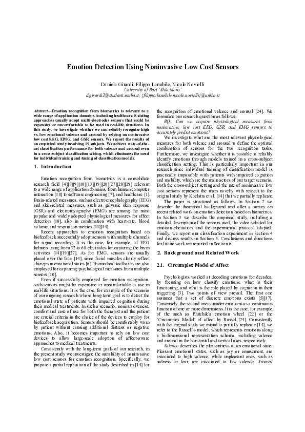 (PDF) Emotion detection using noninvasive low cost sensors