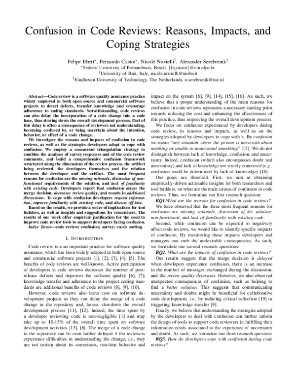 (PDF) Confusion in Code Reviews: Reasons, Impacts, and Coping Strategies