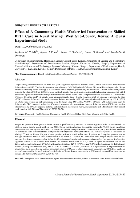 (PDF) 85 Delivery choice in Kenya African Journal of Reproductive ...