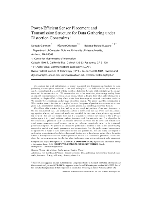 Pdf Power Efficient Sensor Placement And Transmission Structure For