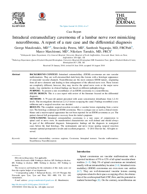 (PDF) Intradural extramedullary cavernoma of a lumbar nerve root ...