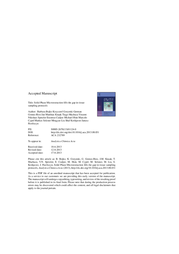 (PDF) Solid phase microextraction fills the gap in tissue sampling protocols