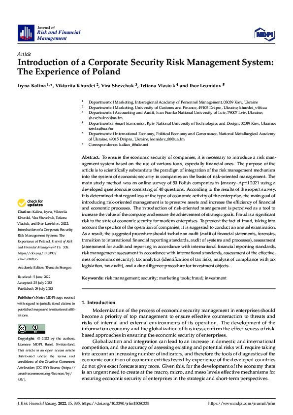 (PDF) Introduction of a Corporate Security Risk Management System: The ...