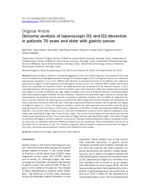 (PDF) Outcome analysis of laporoscopic D1 and D2 dissection in patients ...