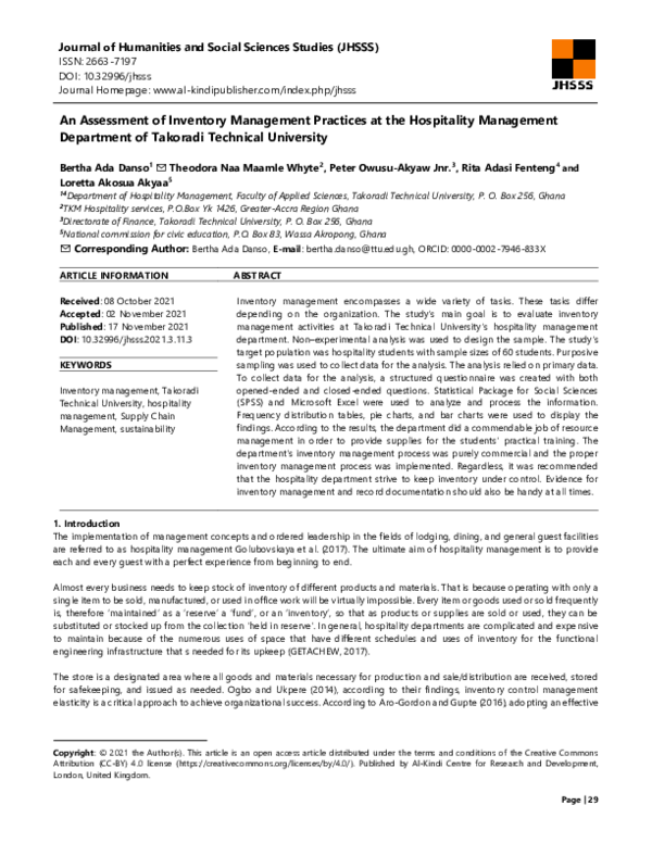 (PDF) An Assessment of Inventory Management Practices at the ...