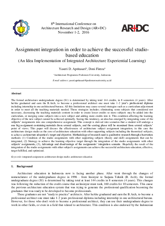 (PDF) Assignment integration in order to achieve the successful studio-based education (An Idea ...
