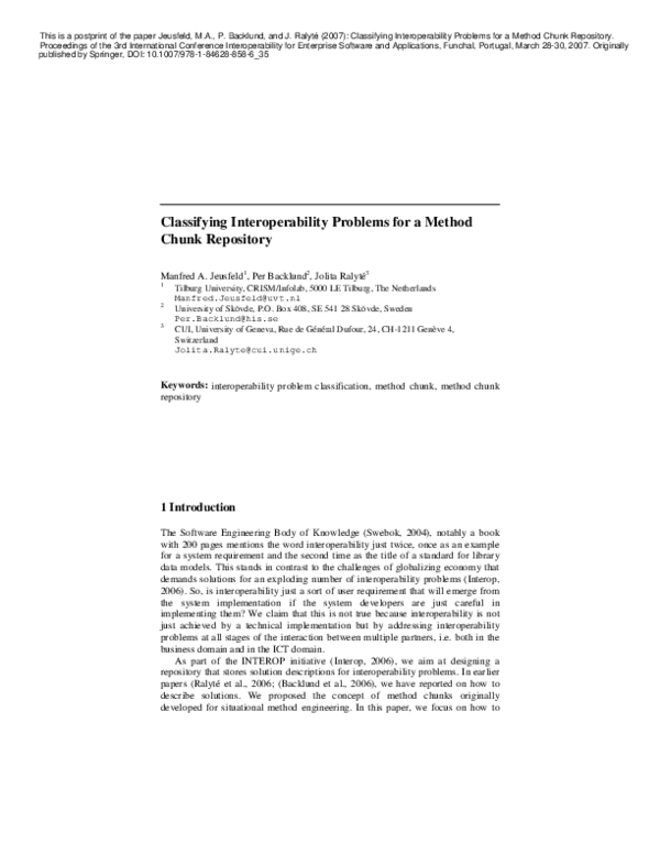 (PDF) Classifying Interoperability Problems for a Method Chunk Repository