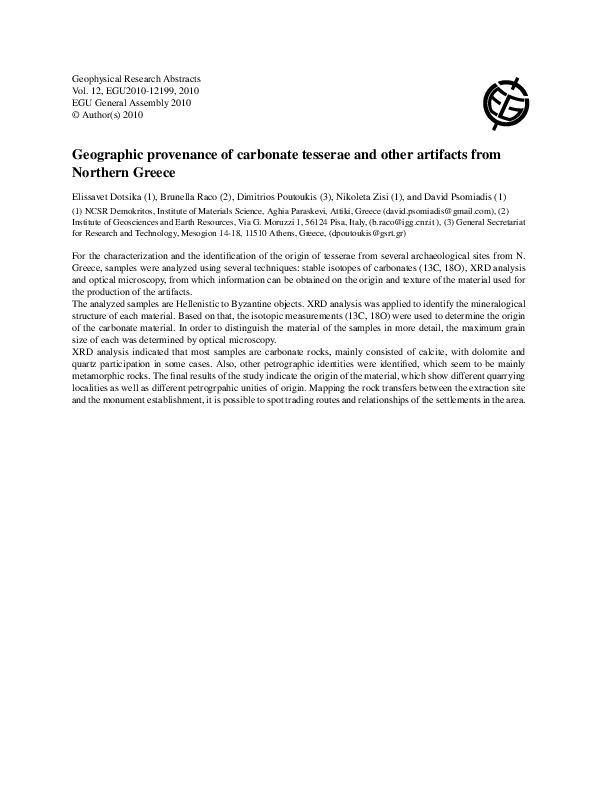 (PDF) Geographic provenance of carbonate tesserae and other artifacts ...
