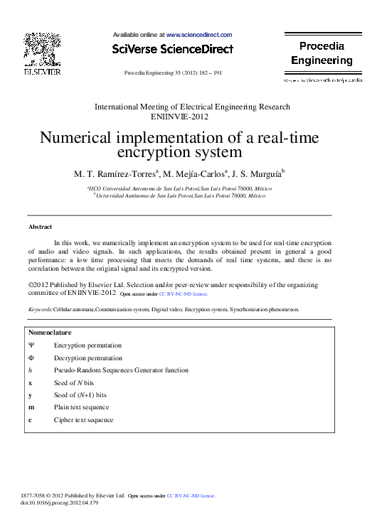 Pdf Numerical Implementation Of A Real Time Encryption System Tulio